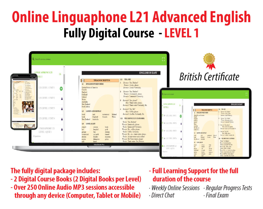 ONLINE LINGUAPHONE L21 ENGLISH – FULLY DIGITAL COURSE – LEVEL 1 ...