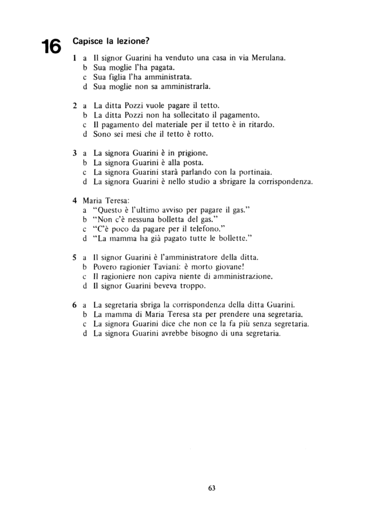 Linguaphone Italian Course Level 2 Lesson 16 Written Exercises ...